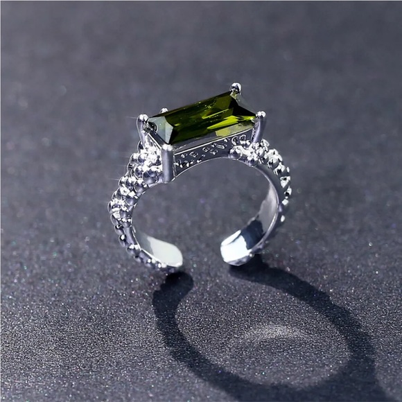 Jewelry | Newsilver 925 Olive Green Cz Rectangular Open Back Ring ...